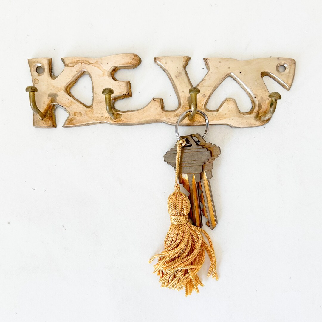 Vintage Brass Key Hooks. Brass Key Holder 'KEYS'. Brass Wall Mount Key ...