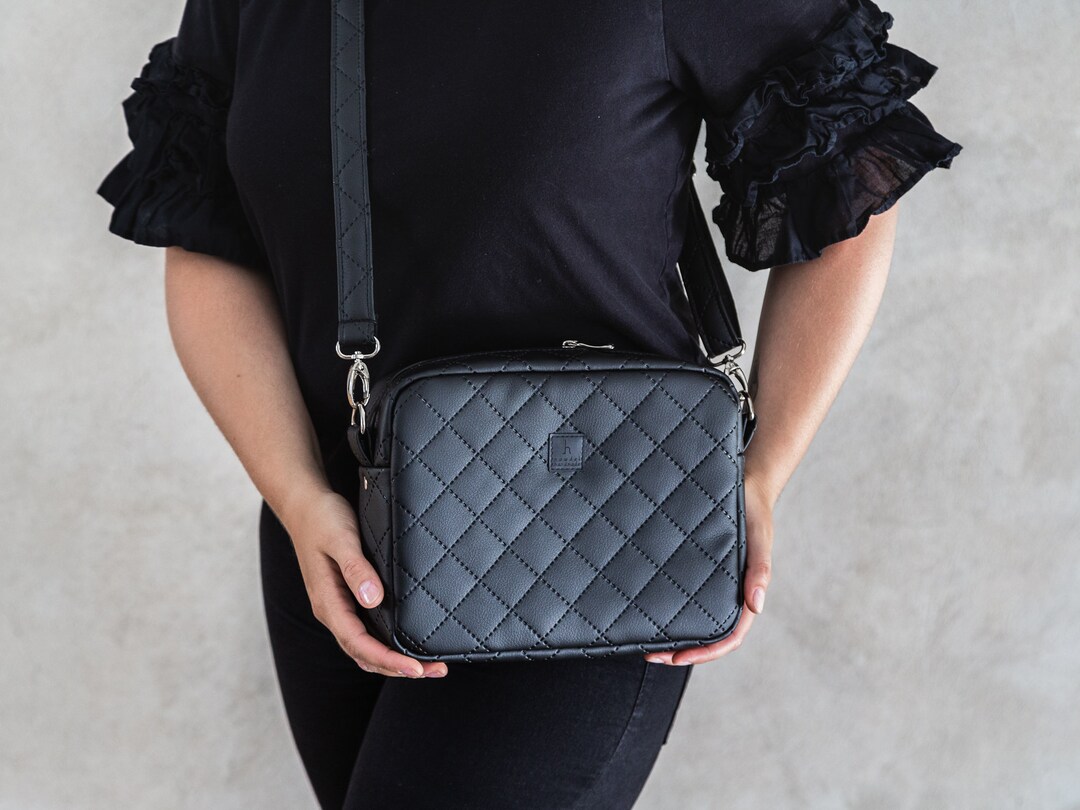 Messenger Bag, Box Bag Made of Black Quilted Eco-leather With Colorful ...