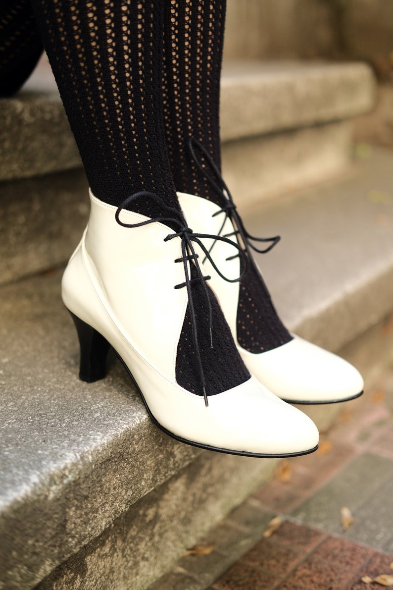 Off White Heeled Boots | Handmade Patent Boots | Stylish Booties ...