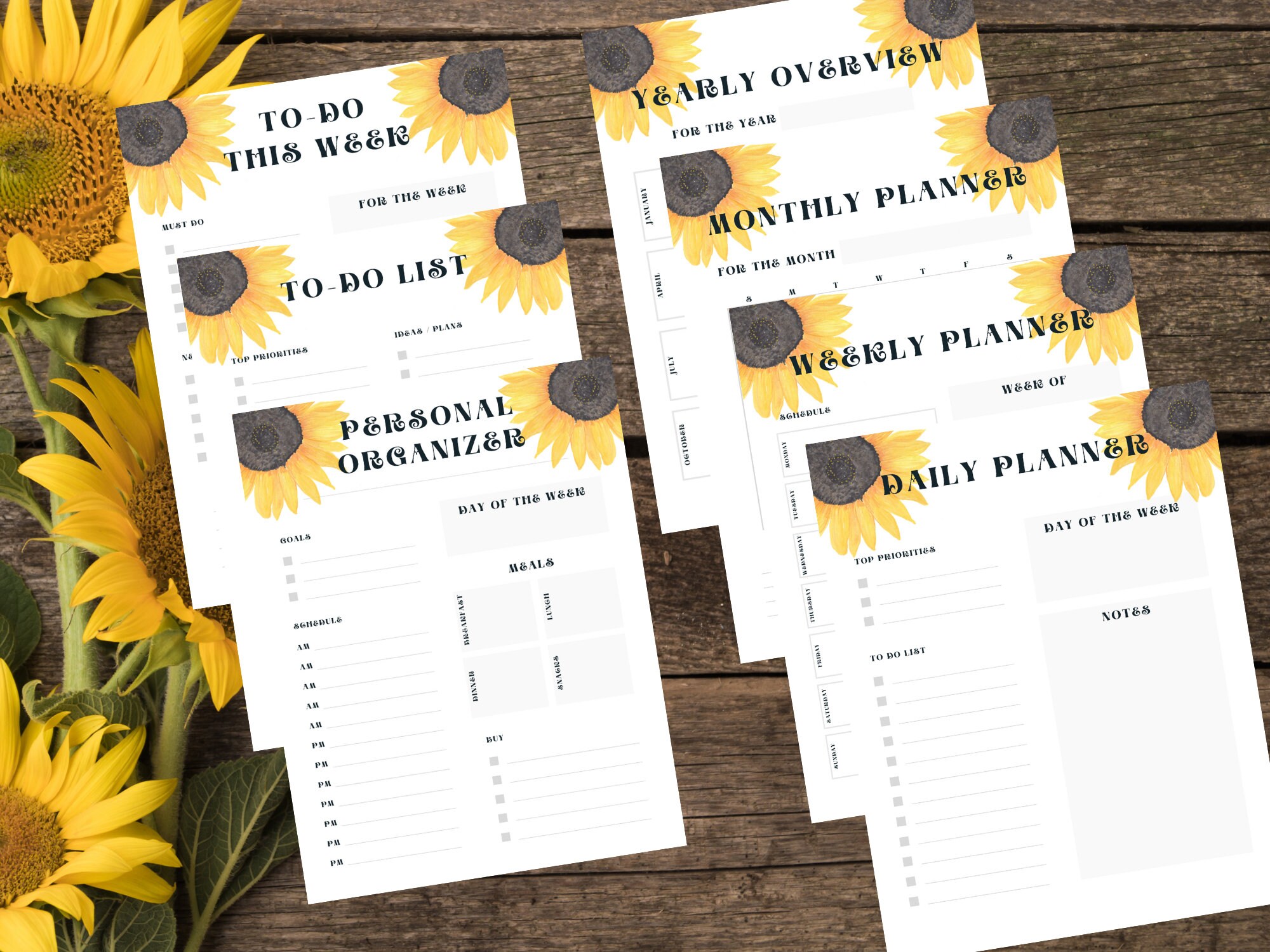 Printable Planner Pages, Sunflower Planner Inserts, Weekly, Monthly ...
