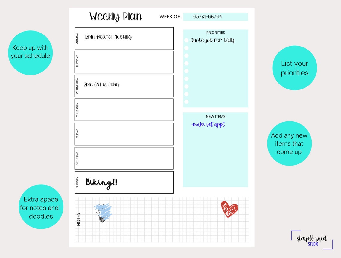 Printable Weekly Planner Sheet, Weekly Planner Insert, Planner Insert ...