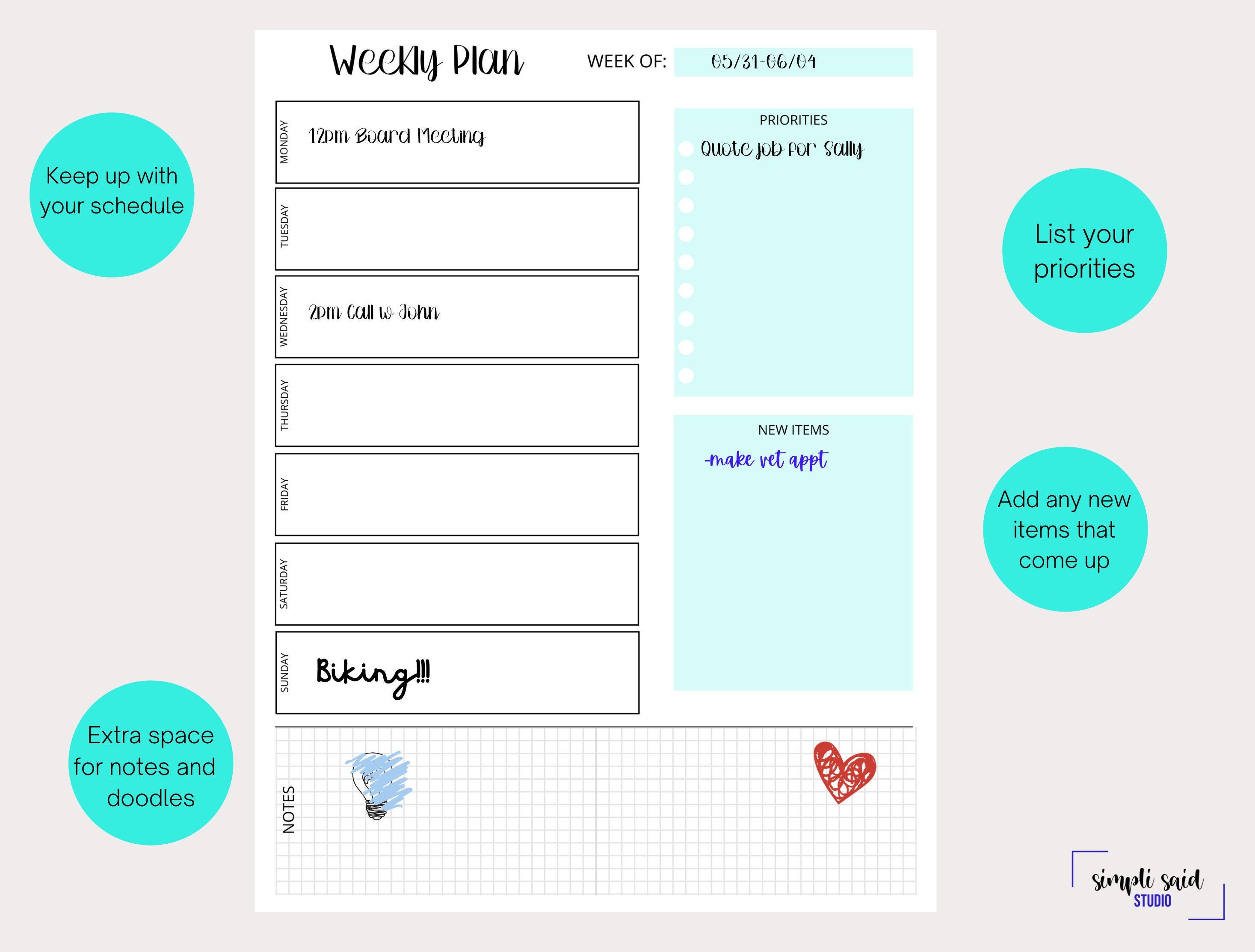 Printable Weekly Planner Sheet, Weekly Planner Insert, Planner Insert ...