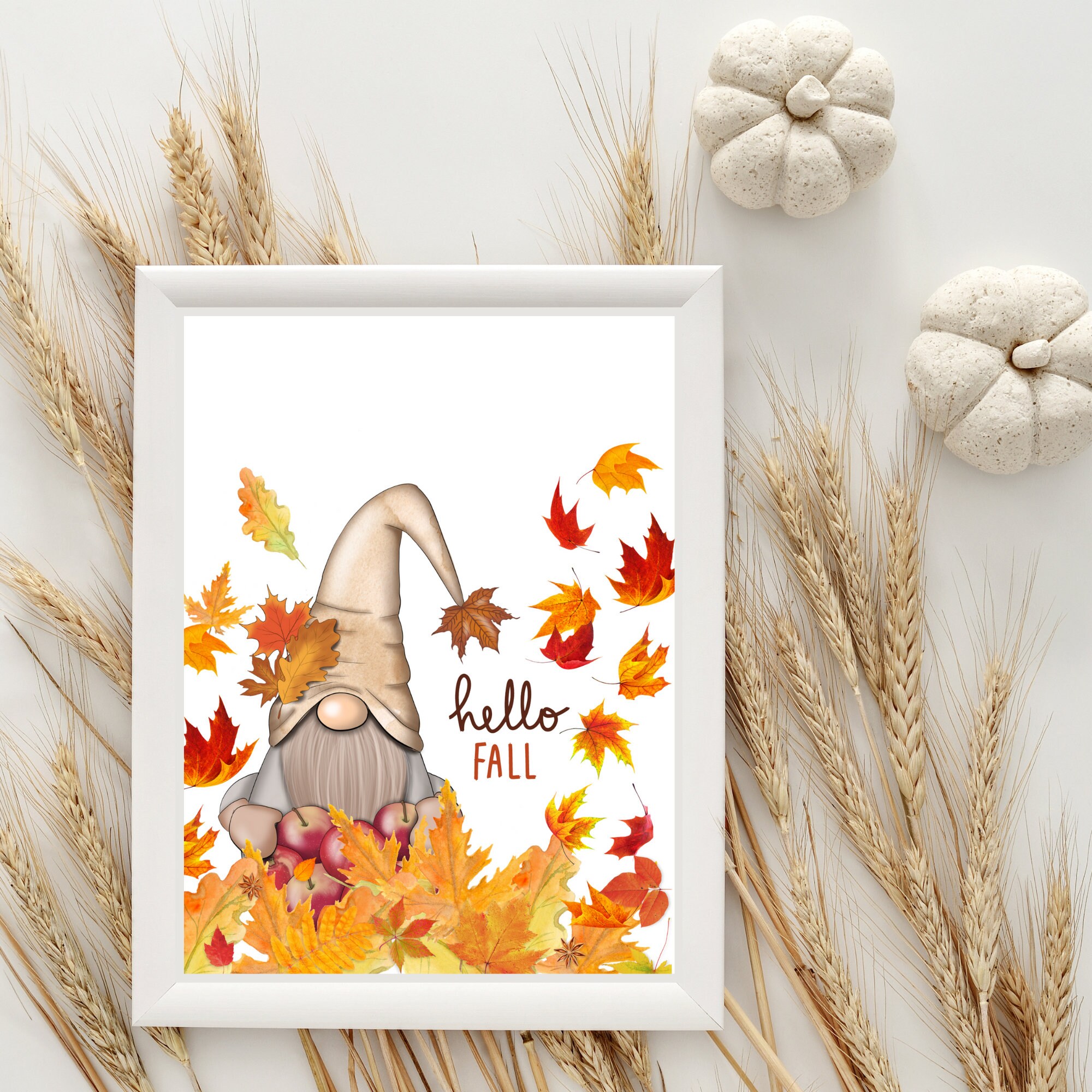 Gnome Printable Hello Fall Gnome Wall Decor Digital Art - Etsy