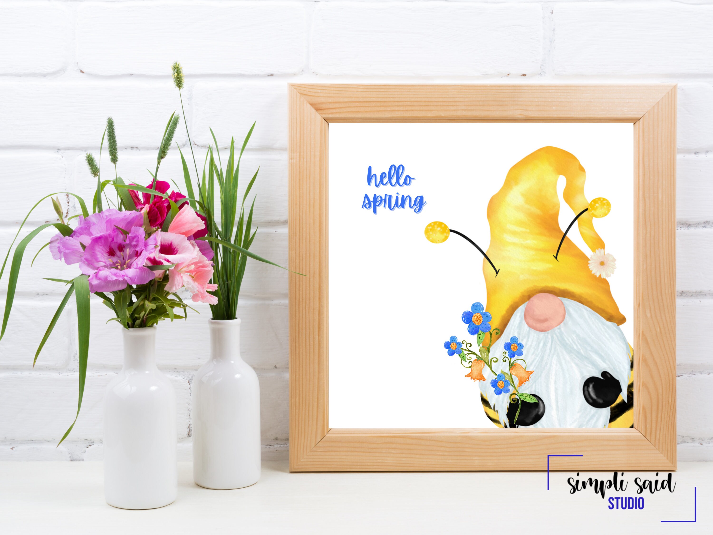 Hello Spring Gnome Printable Art Hello Spring Wall Decor - Etsy UK