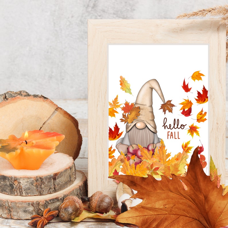 Gnome Printable Hello Fall Gnome Wall Decor Digital Art - Etsy