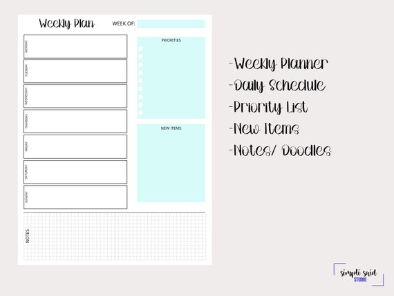 Printable Weekly Planner Sheet Weekly Planner Insert Planner | Etsy