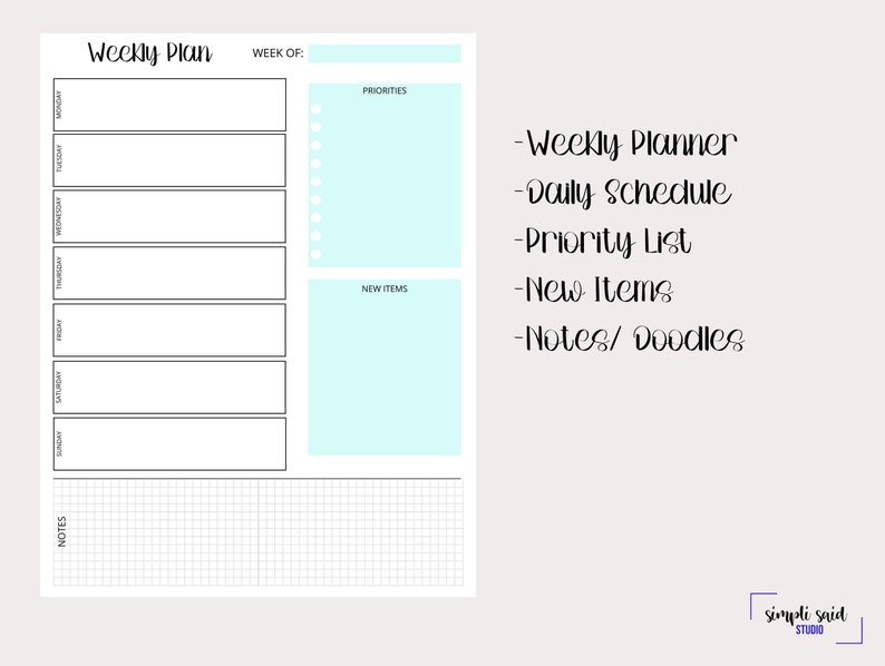Printable Weekly Planner Sheet, Weekly Planner Insert, Planner Insert ...