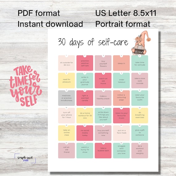 Self Care Challenge 30 Days of Self Care Printable or Digital - Etsy