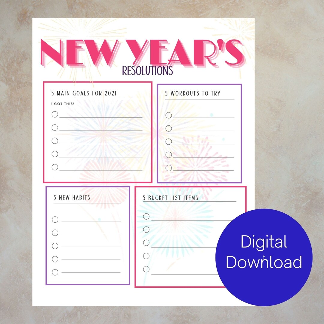 New Years Resolution Printable, Goals Planner Insert, Good Notes ...