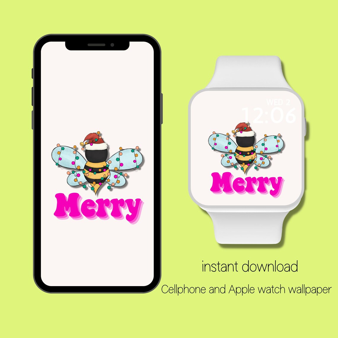 Bee Merry Apple Watch Wallpaper Christmas Wallpaper Merry - Etsy