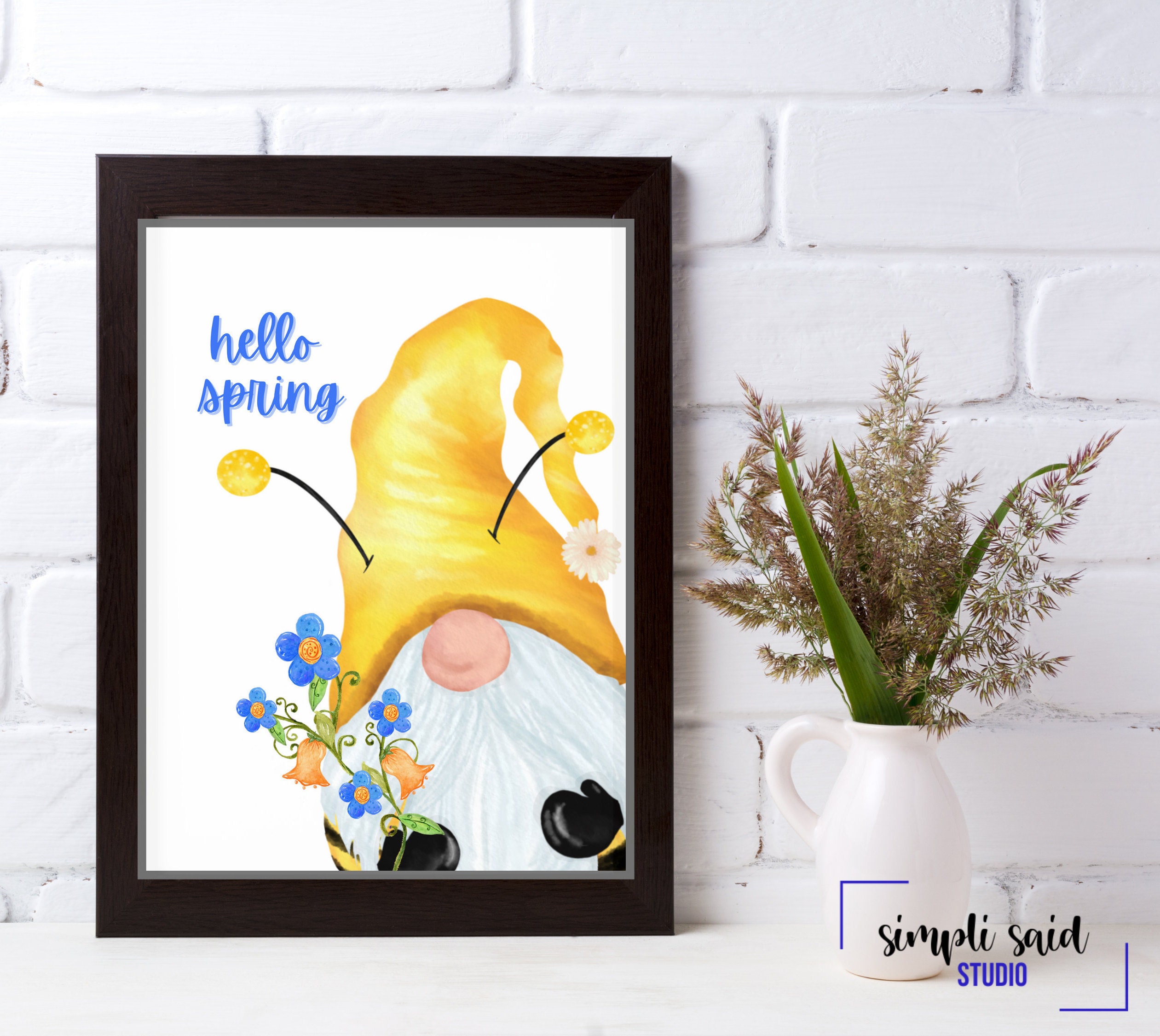 Hello Spring Gnome Printable Art Hello Spring Wall Decor - Etsy UK