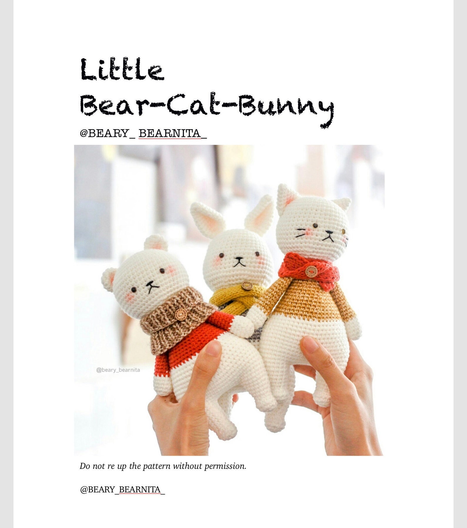 Little Bear Cat Bunny Amigurumi Crochet Pattern. PDF File. - Etsy