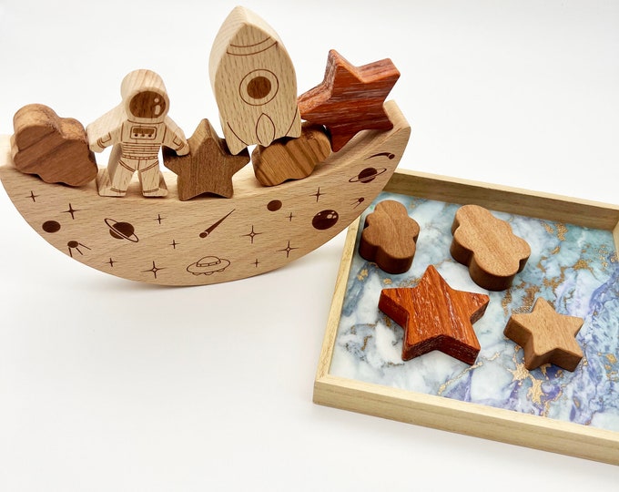 Wooden Moon Stacking Toy Moon Shaped Stacking Toy Balancing Wooden Game ...