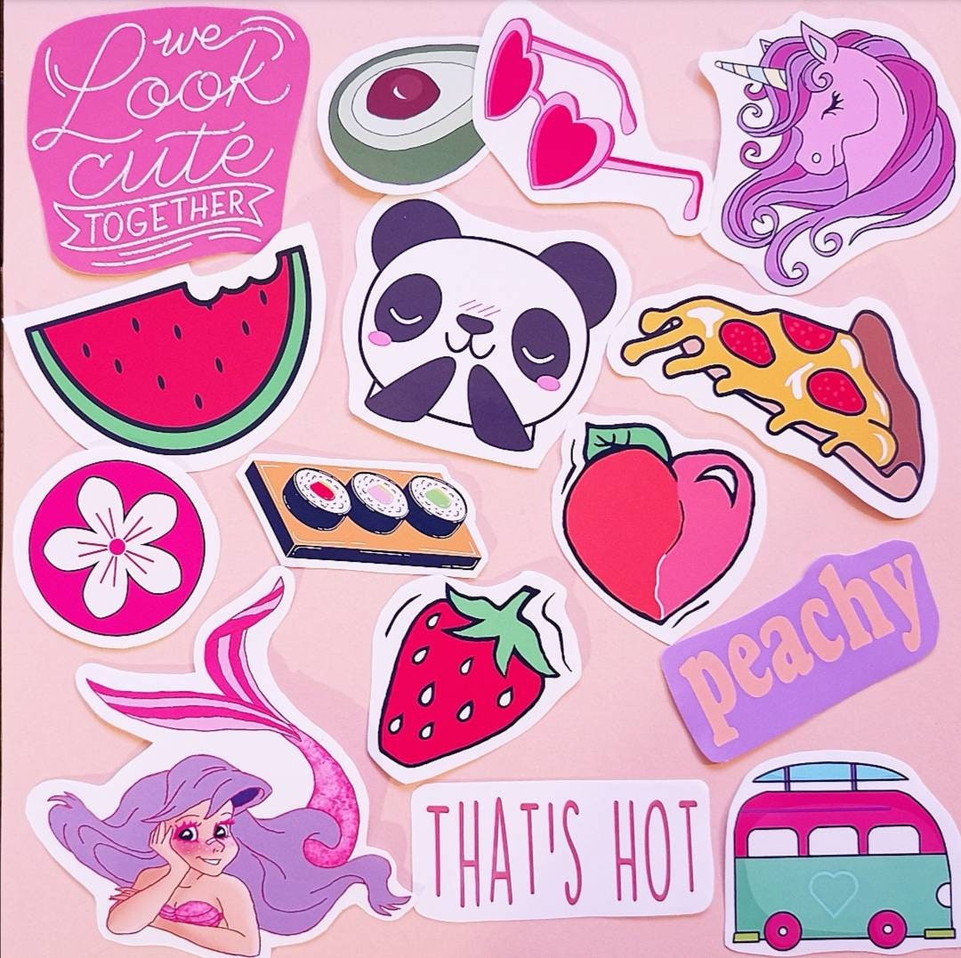 Girly Pink Themed Sticker Bomb Vinyl Stickers voor Laptop | Etsy