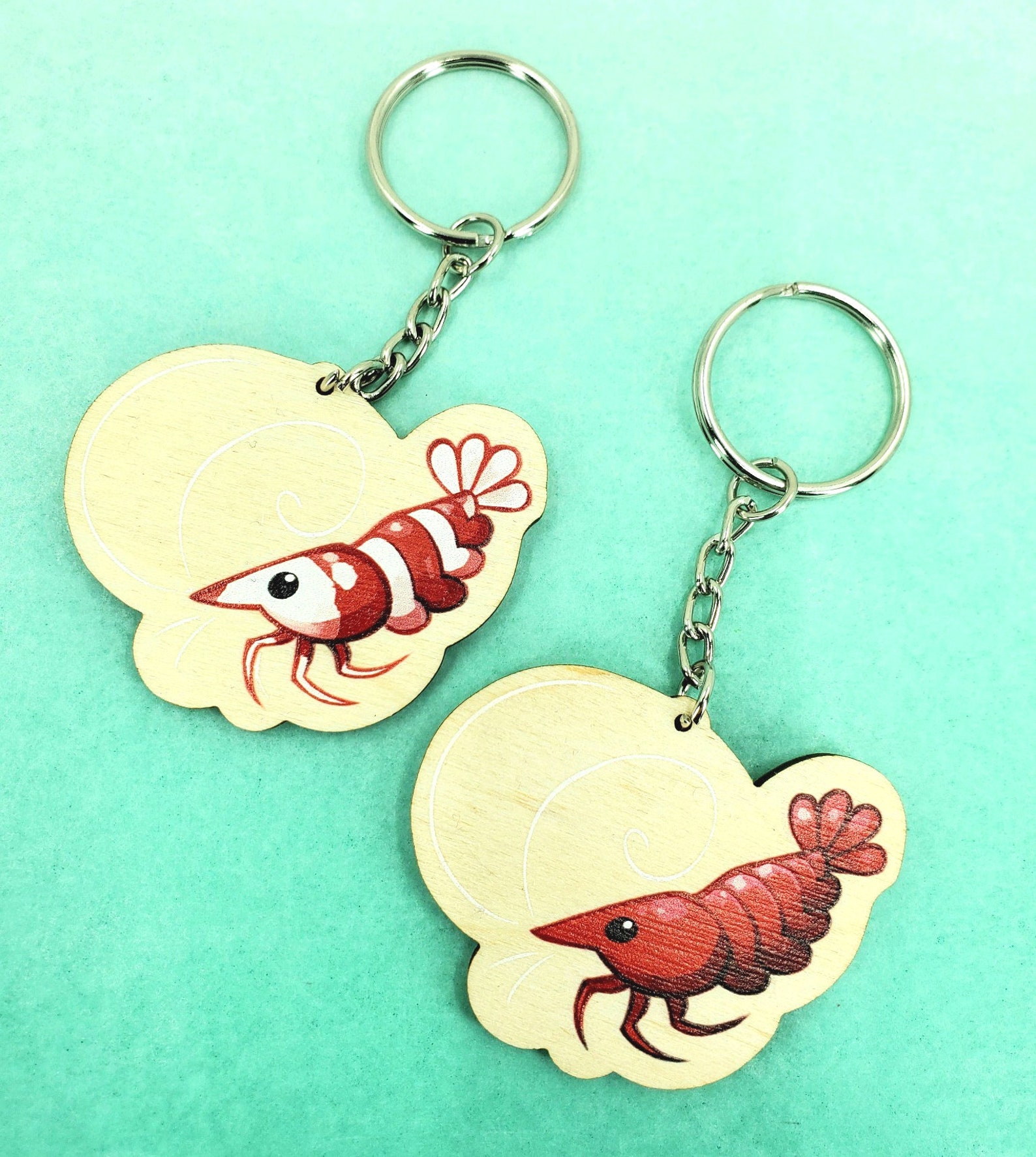 Wooden Shrimp Keychains - Etsy