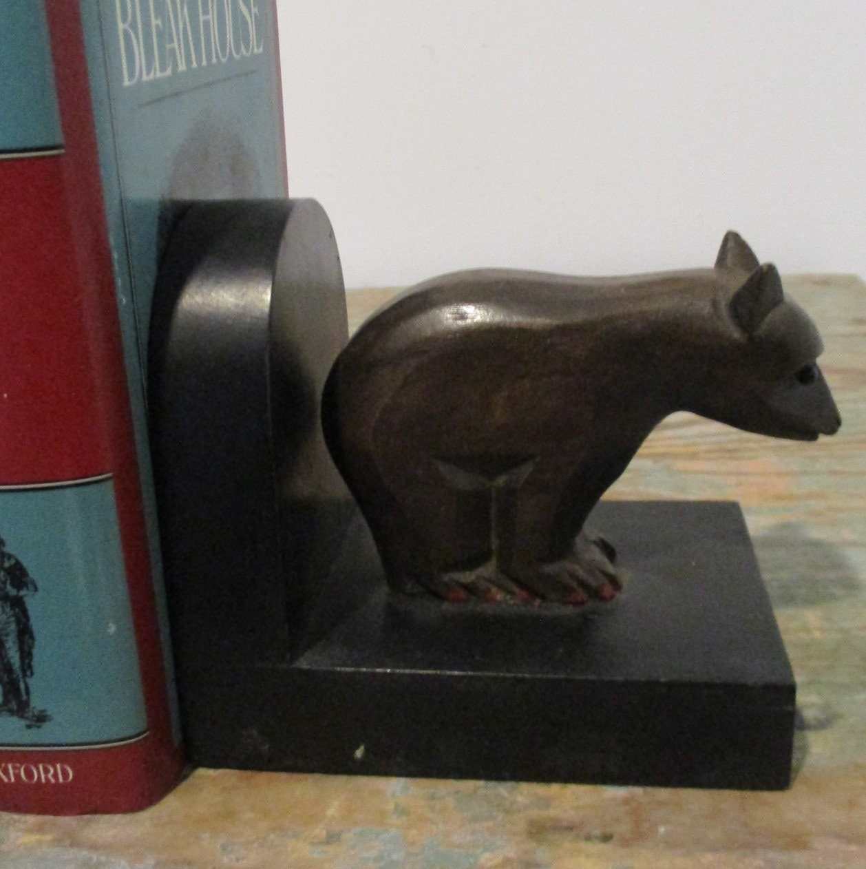 Hand Carved Animal Bookends Vintage Bookends bear Cub | Etsy
