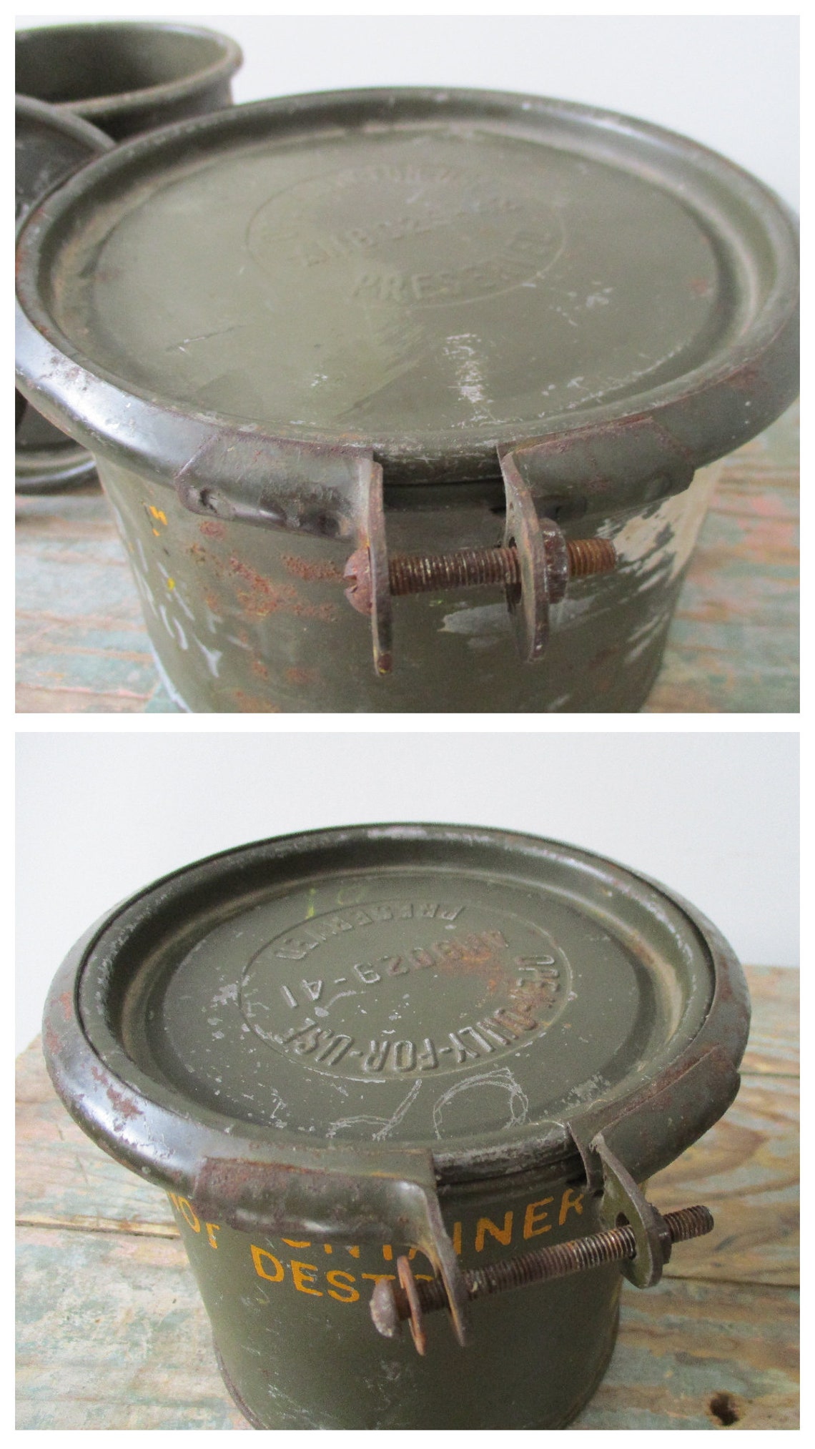 Tin Army 1950s Canisters , Reusable Containers Army Green An8029-42 ...