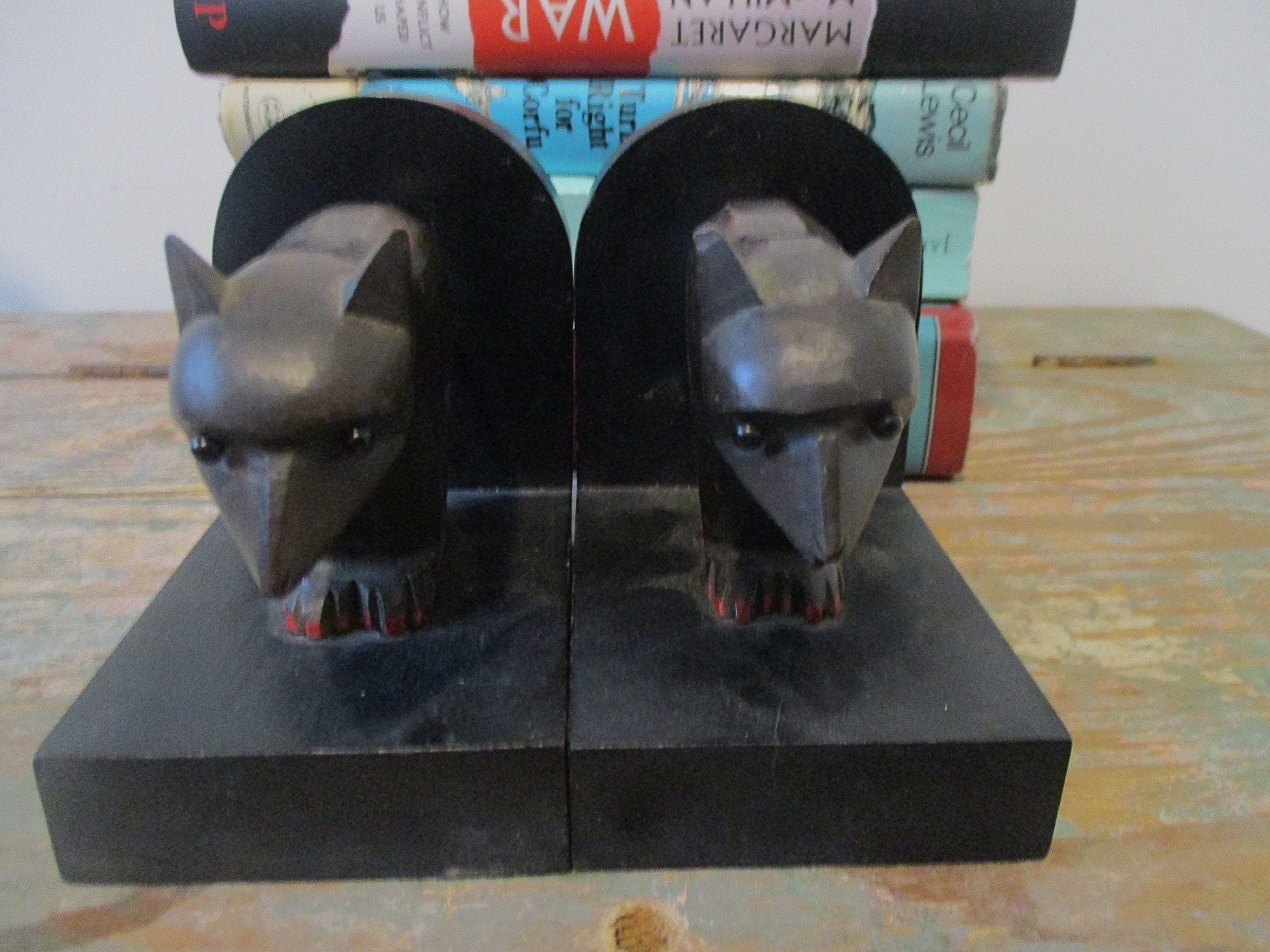 Hand Carved Animal Bookends Vintage Bookends bear Cub | Etsy