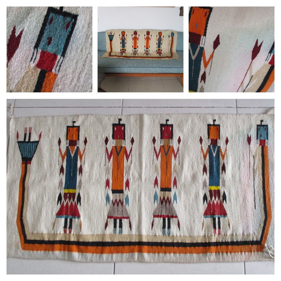 Native Zapotec Rug, Indian Folk Art Hand Woven Wool Tapestry, Pre ...