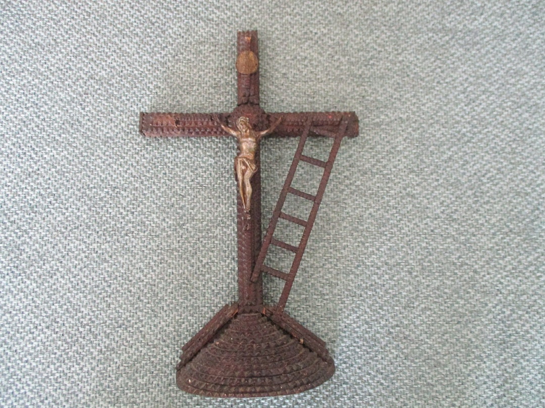 Tramp Art Shelf Crucifix ,large Tramp Art Standing Cross ,tramp Art ...