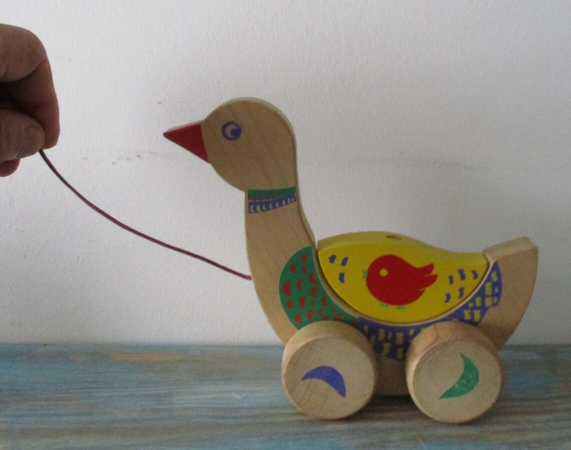 Push Pull Toy Duck, Duck Wheel Cart ,vintage Israeli Toys , Wooden Toys ...