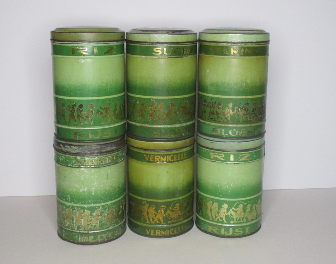 Kitchen Canister Set , Tin Canister Set , Vintage Canister Set ...