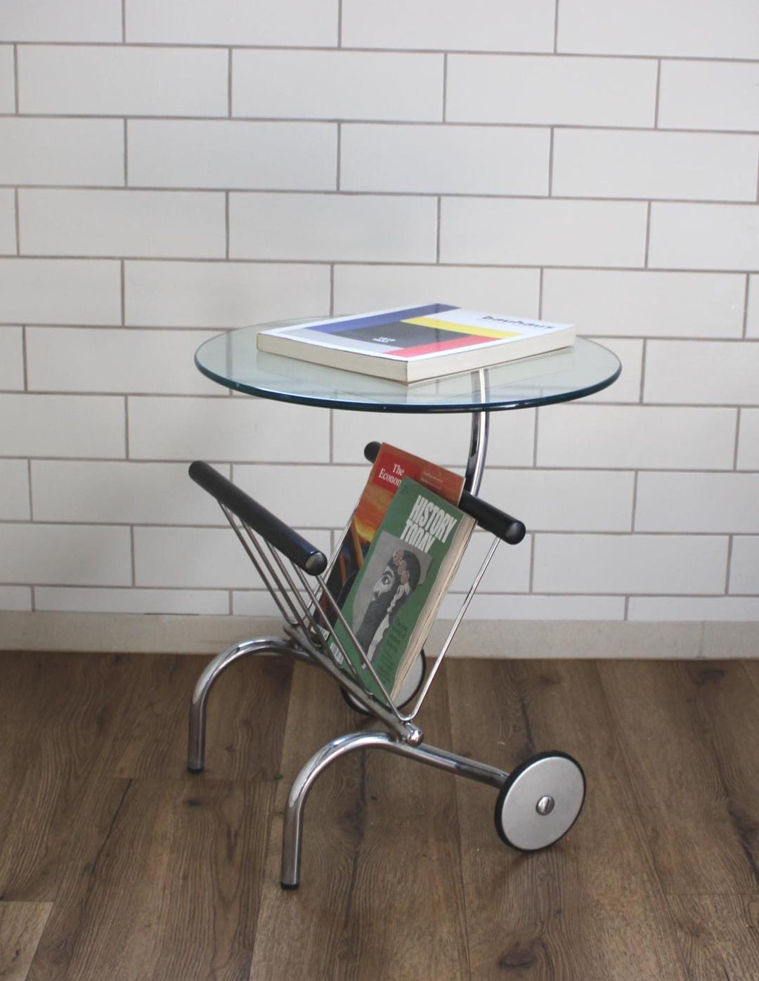 Chrome Glass Coffee Table, Chromed Side Table With Magazine Rack ...