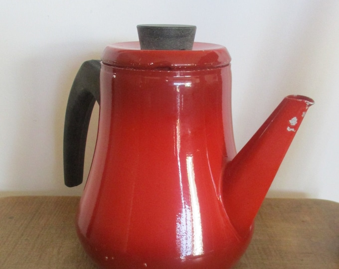 Enamel Coffee Pot , Finland Enamelware , Finish Enamel Coffee Pot , Red ...