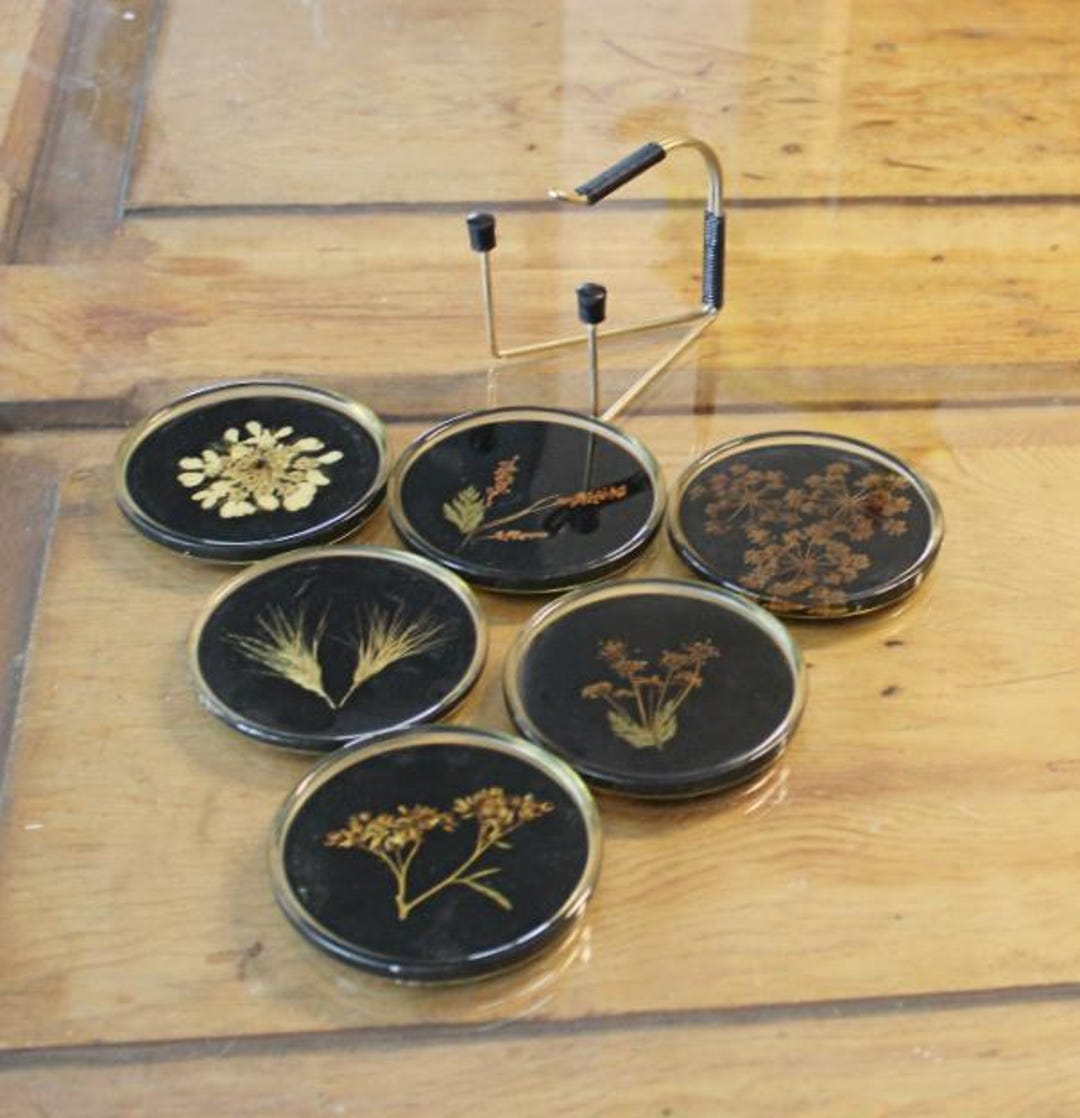 Six Drink Coasters , Vintage Israeli Drink Coaster Set , Flowers of ...