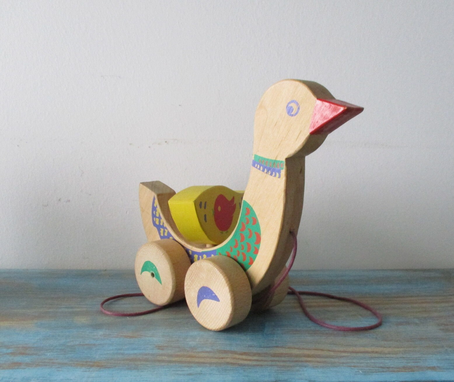 Push Pull Toy Duck, Duck Wheel Cart ,vintage Israeli Toys , Wooden Toys ...