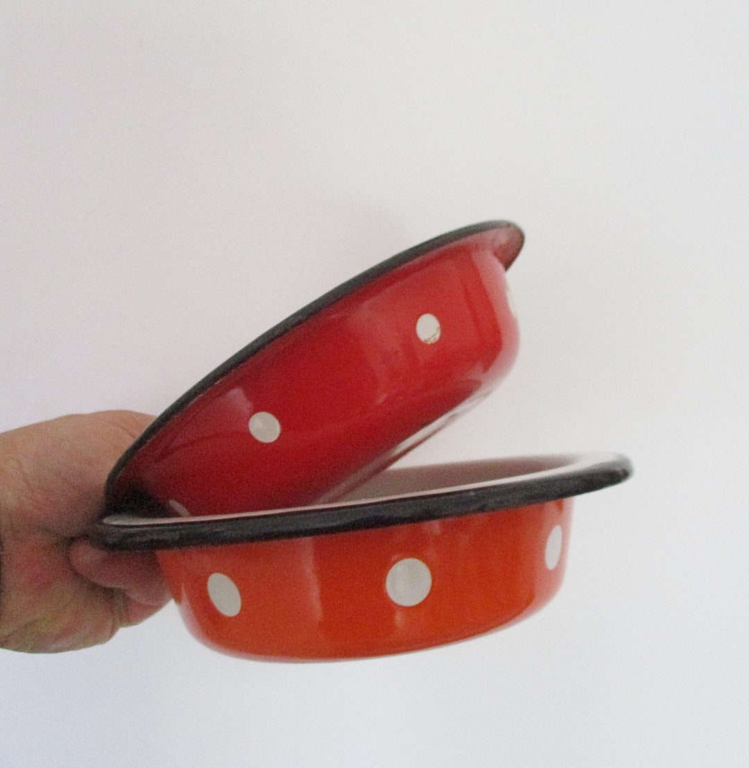 Two Enamel Polka Dot Bowls , Soviet Russia .polka Dot Enamel Bowls ...