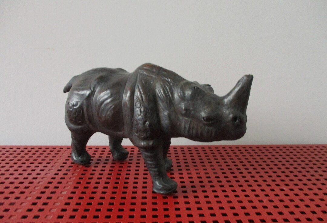 Leather Rhino ,vintage Leather Rhino Figure, Leather Animal Décor ...