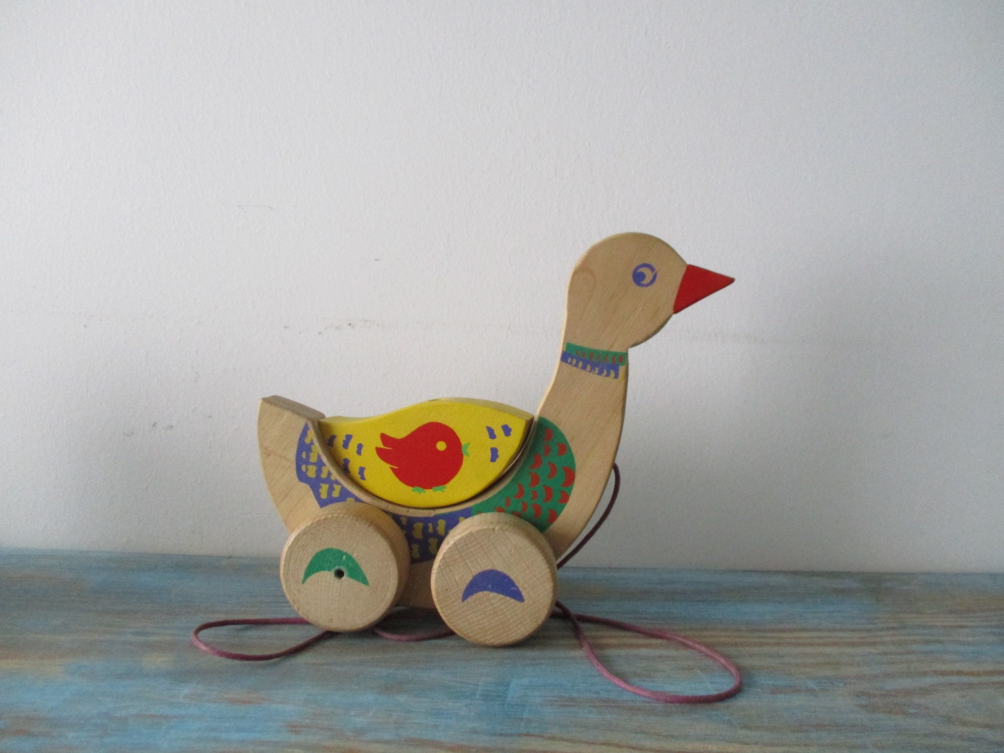 Push Pull Toy Duck, Duck Wheel Cart ,vintage Israeli Toys , Wooden Toys ...