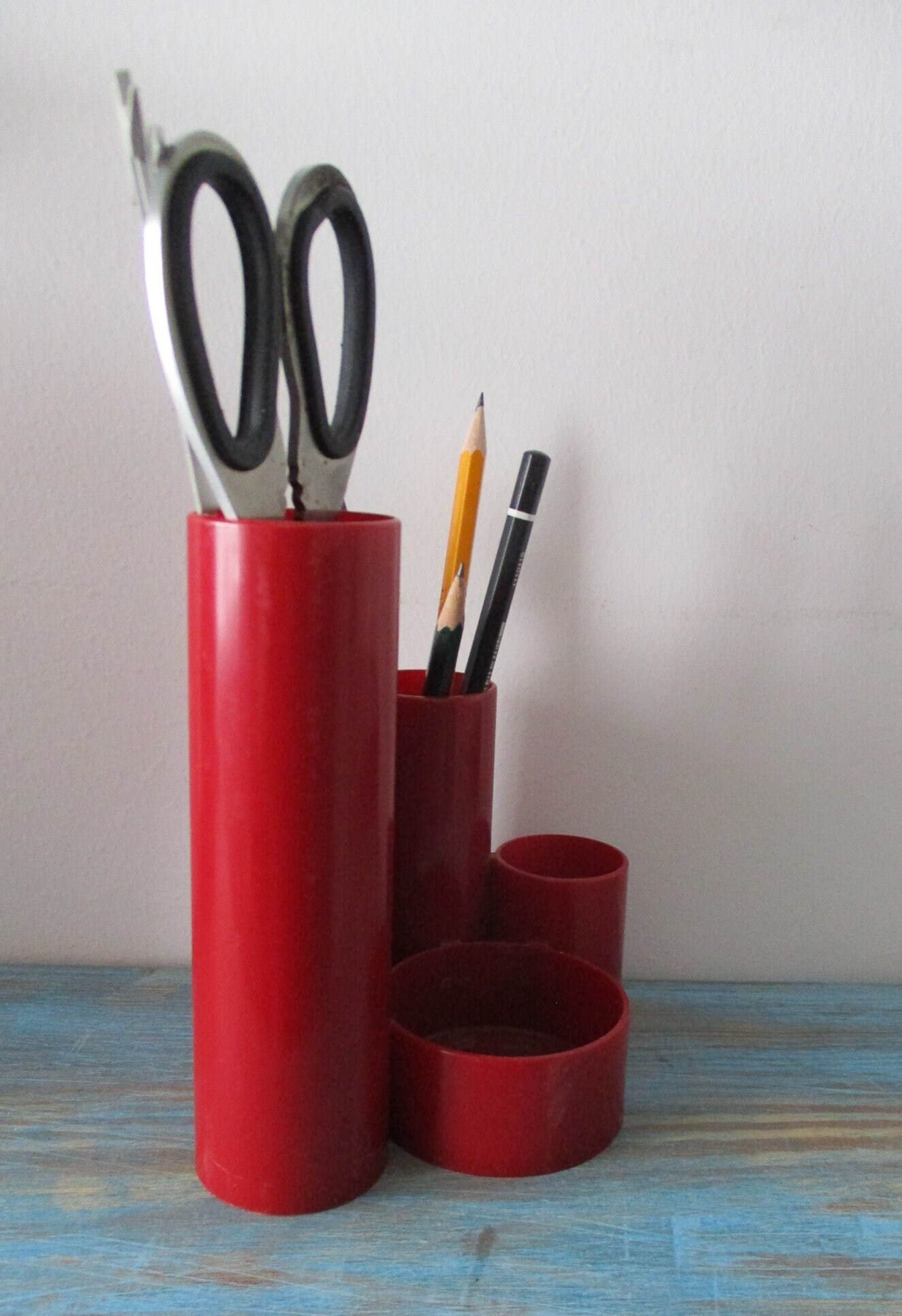 Red Tube Desk Caddy Plastic 70s Pipe Desk Organizer Retro - Etsy