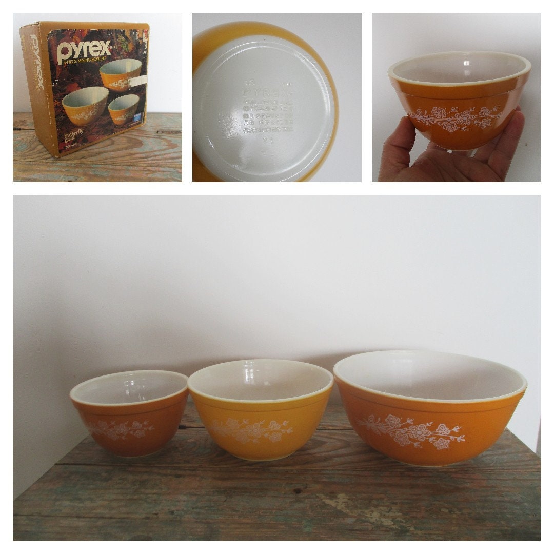 Pyrex Butterfly Gold Set by Corning USA, Vintage Pyrex ,pyrex Butterfly ...