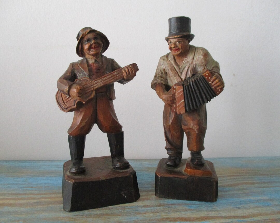 Anri Wooden Musicians, Two Hand Carved Troubadours ,anri Italy, Anri ...