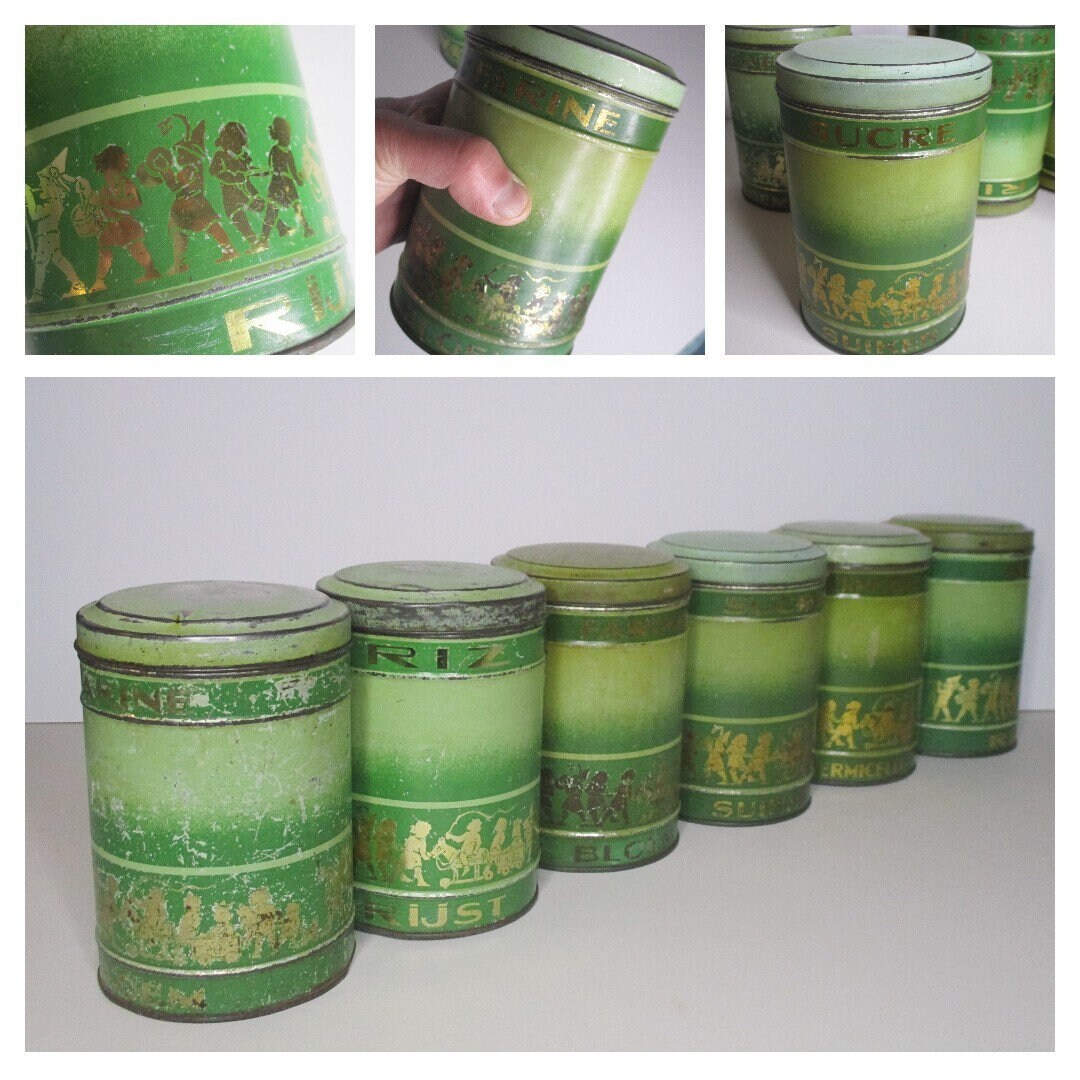 Kitchen Canister Set Tin Canister Set Vintage Canister Set Kitchen Storage Tins Kitchen