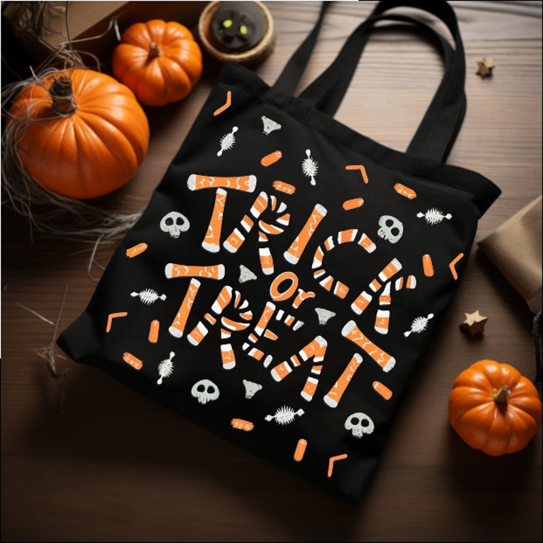 Trick or Treat Tote Bag Halloween Candy Whimsical Tote - Etsy