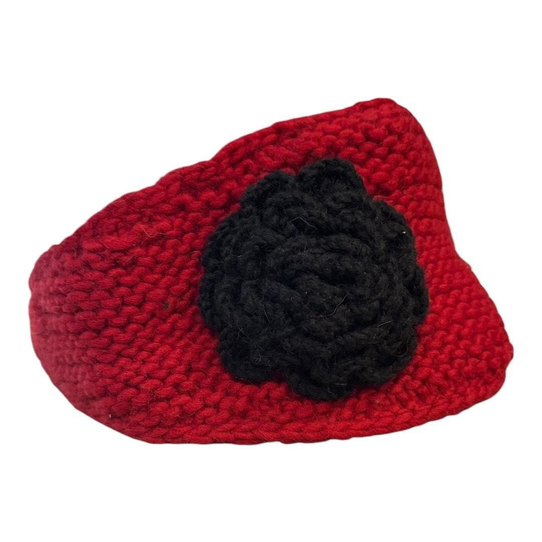 Nirvana Designs Red Black Rose Knitted Ear Muffs Handmade by Nirvana ...