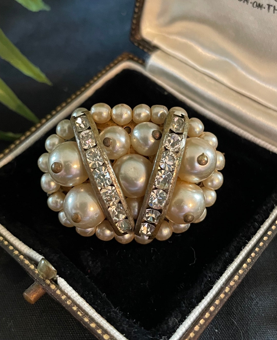 Vintage Brooch Faux Pearls and Channel Set Paste Diamonds - Etsy