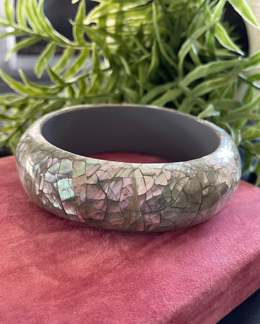 Vintage Abalone Shell Bangle Mosaic / Crackle Effect - Etsy