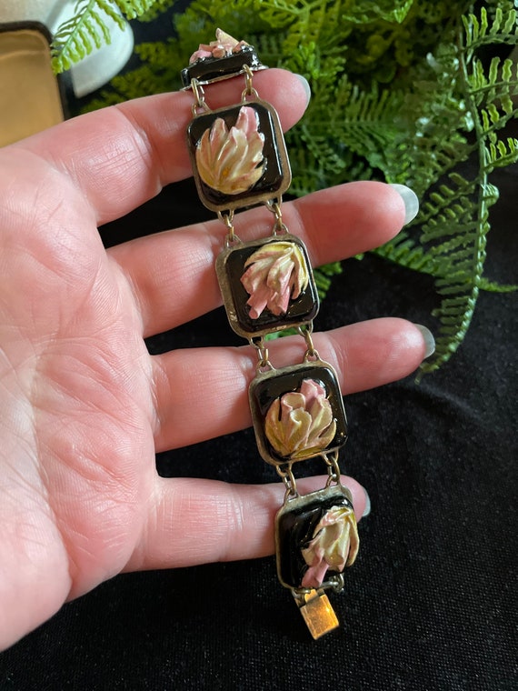 Vintage ceramic tile bracelet- floral design - Gem