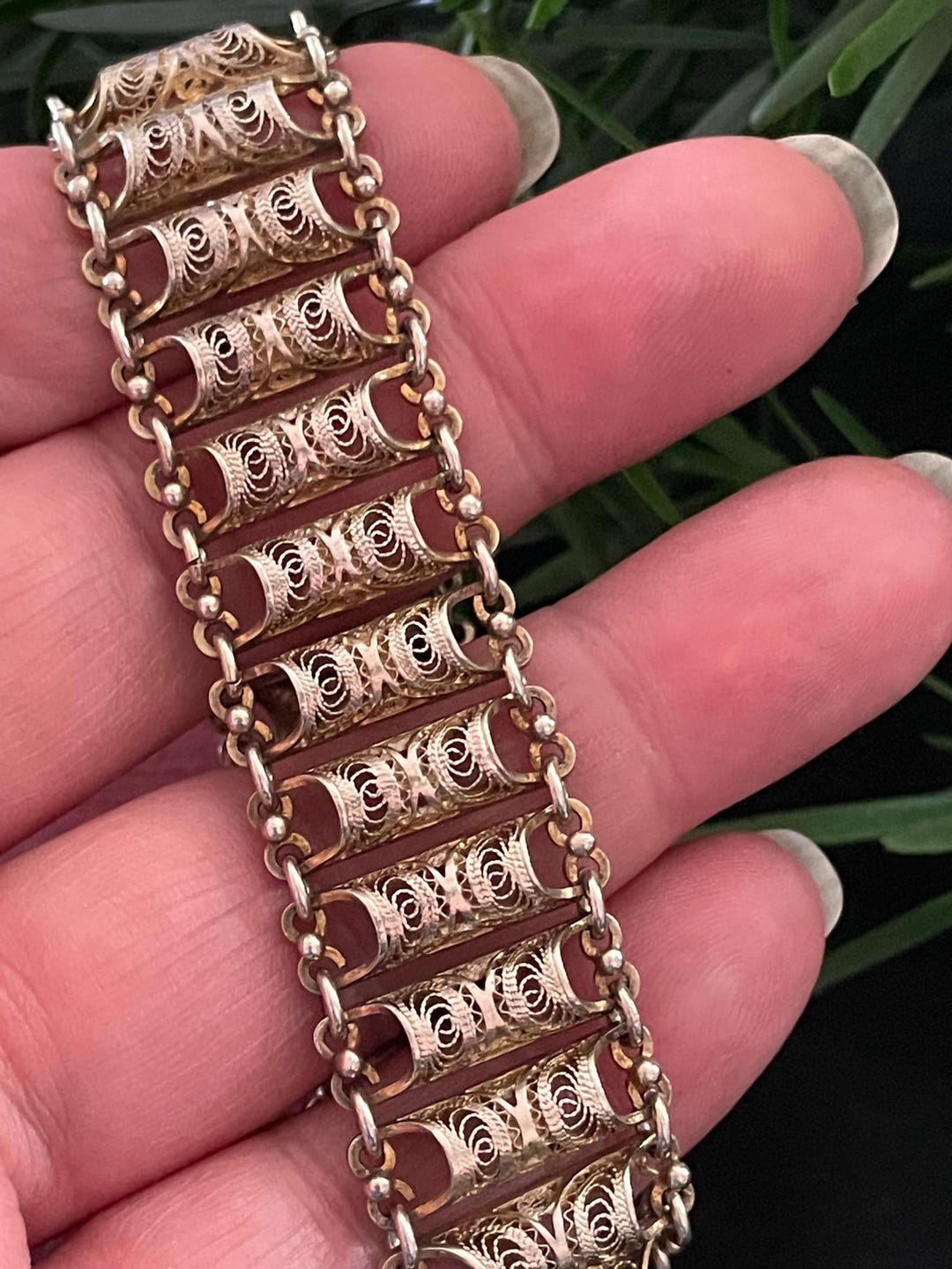 Vintage Italian Bracelet Filigree Gold Wash 800 Silver - Etsy