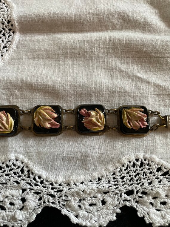 Vintage ceramic tile bracelet- floral design - Gem