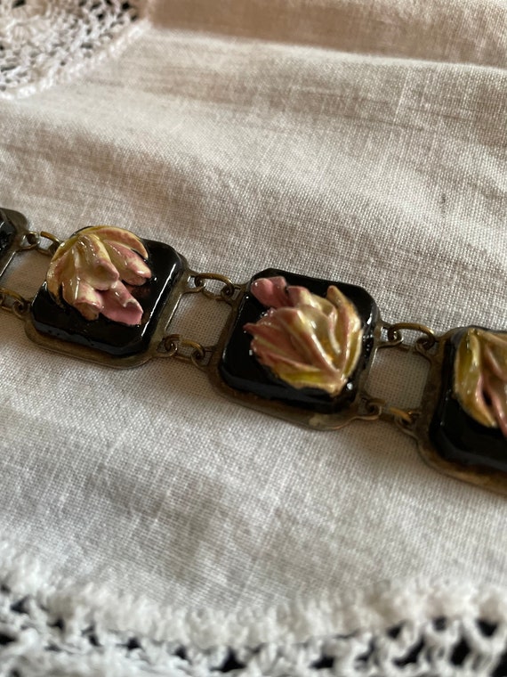 Vintage ceramic tile bracelet- floral design - Gem