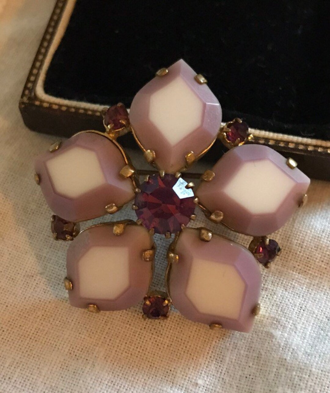 Vintage 2 Tone Glass Brooch - Trombone Clasp- Rare - Etsy