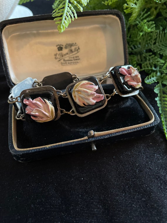 Vintage ceramic tile bracelet- floral design - Gem