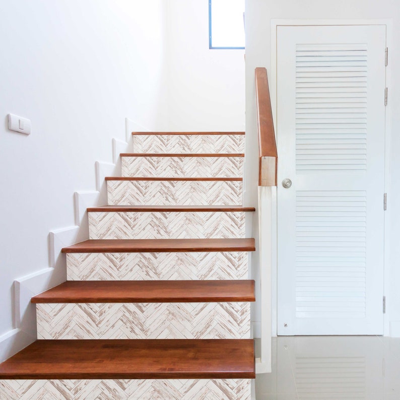 Rustic Herringbone Chevron Wood Pattern Stair Riser Decals | Etsy