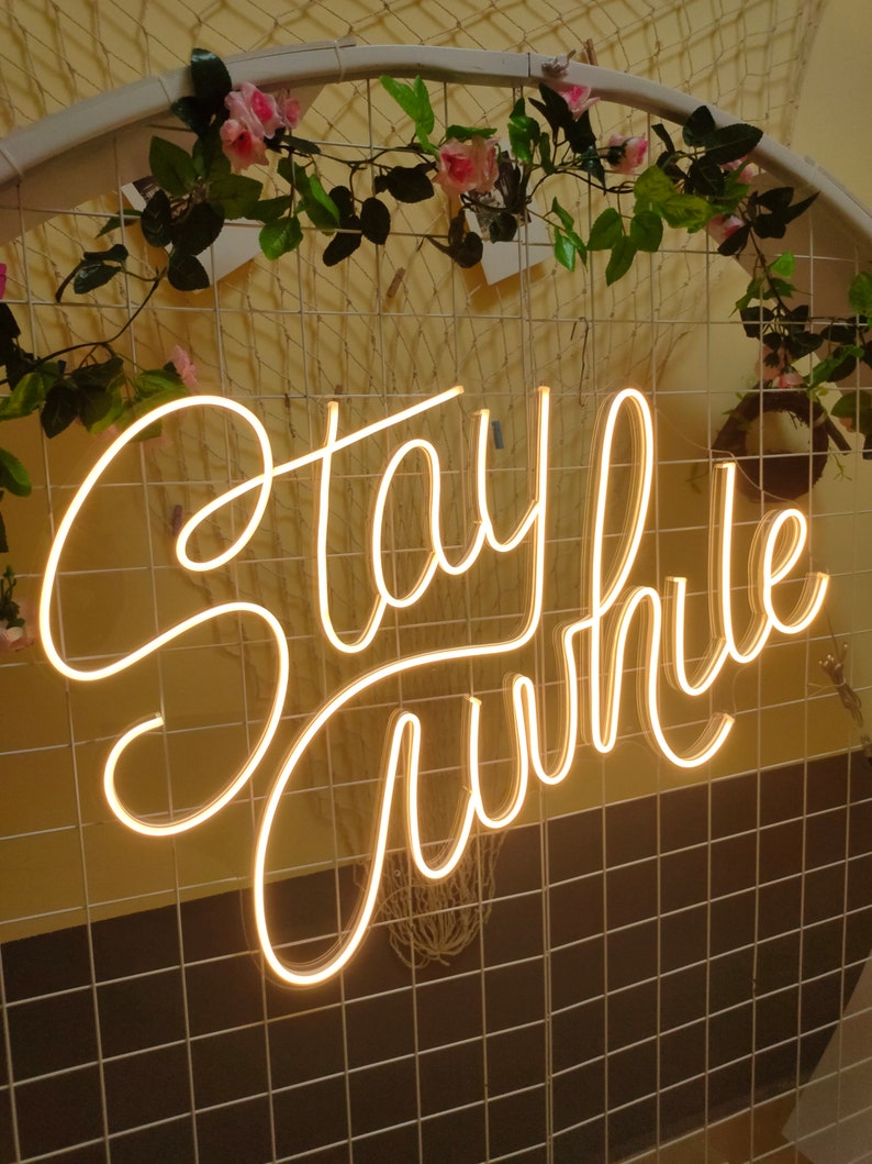 Custom Neon Sign Stay A While Neon Sign Neon Wedding Custom - Etsy