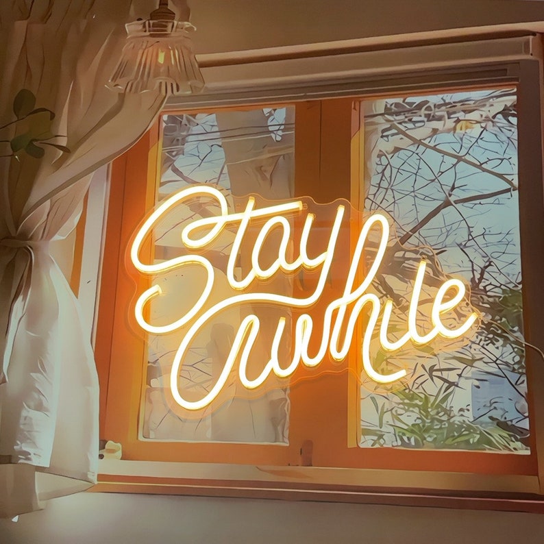 Custom Neon Sign Stay A While Neon Sign Neon Wedding Custom - Etsy